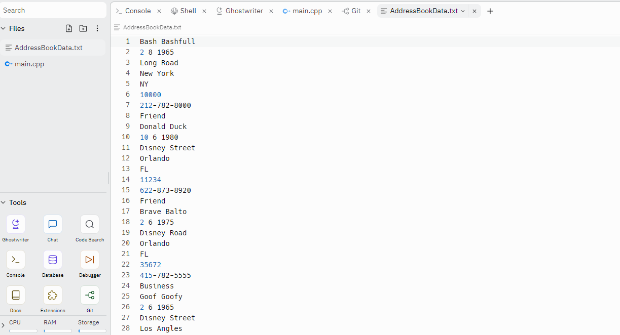 Solved Address Book Project (use C++ on replit) | Chegg.com