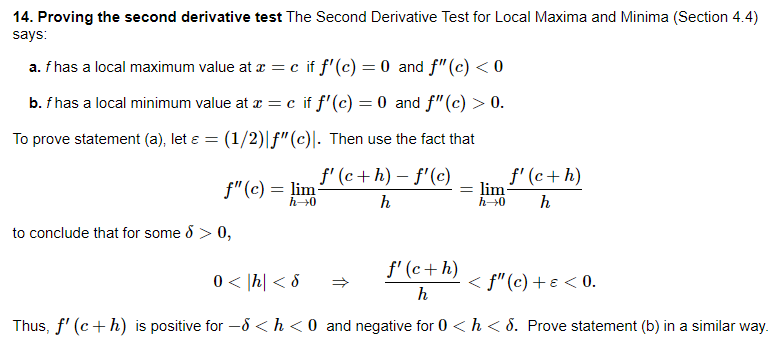 Solved = 14. Proving the second derivative test The Second | Chegg.com