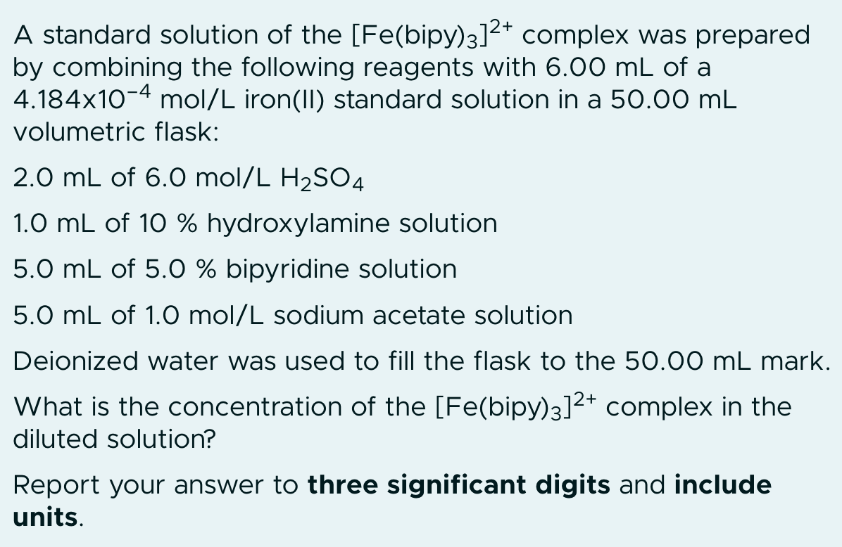 Solved A standard solution of the [Fe( bipy )3]2+ complex | Chegg.com