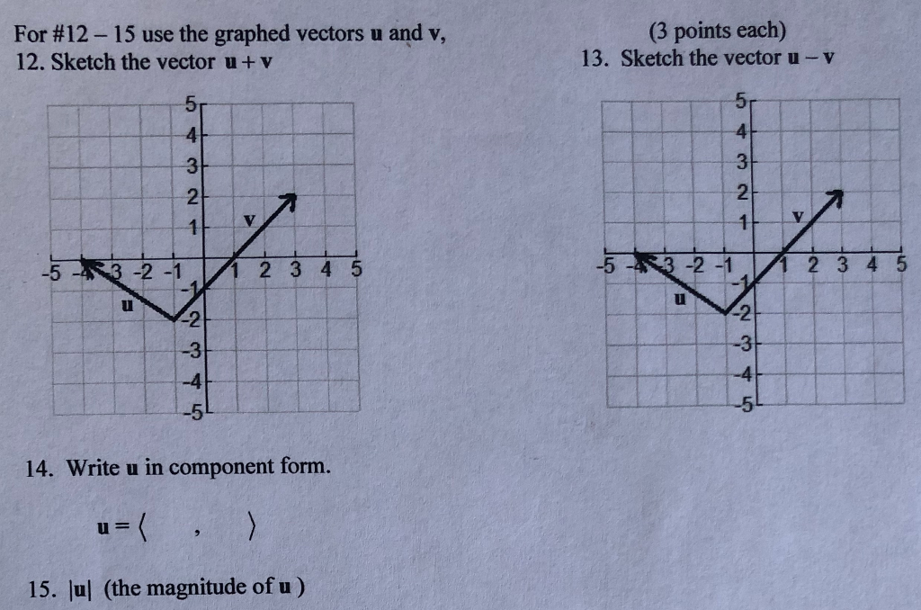 Solved For #12 - 15 use the graphed vectors u and V, 12. | Chegg.com
