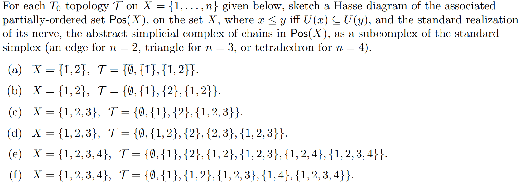 Solved For each T0 topology T on X={1,…,n} given below, | Chegg.com