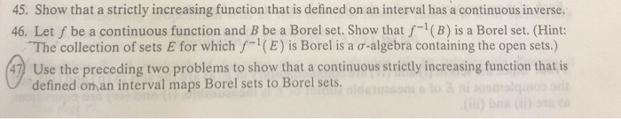 Solved 45. Show that a strictly increasing function that is | Chegg.com