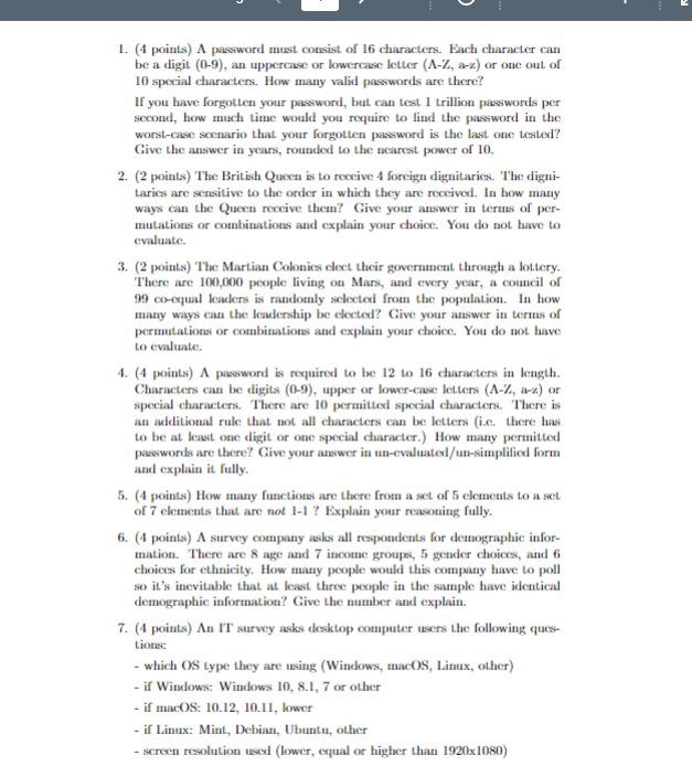 Solved 1. (4 points) A password must consist of 16 | Chegg.com