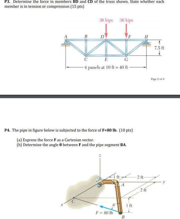 Solved P3 Determine The Force In Members Bd And Cd Of The