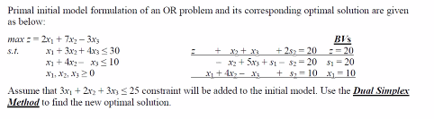 Solved Primal initial model formulation of an OR problem and | Chegg.com