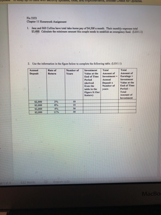 Fin 3353 Chapter 11 Homework Assignment 1. Jane and | Chegg.com