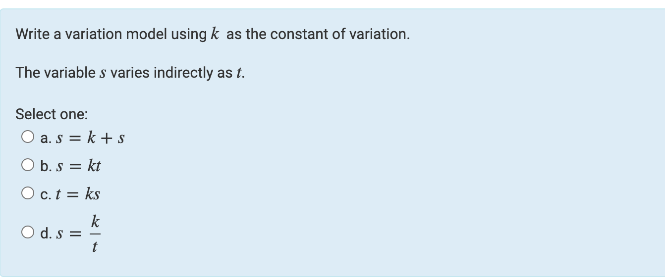 Solved Write A Variation Model Using K As The Constant Of