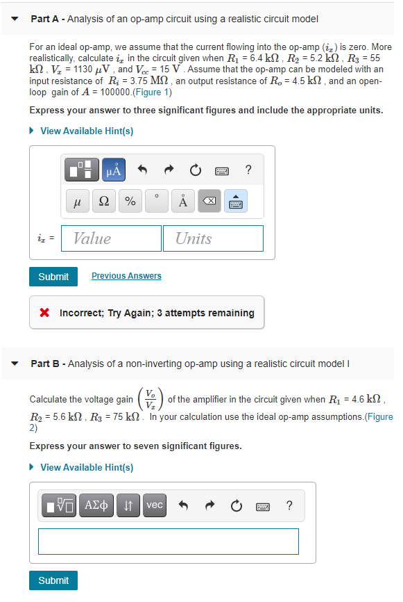 Solved Part A - Analysis of an op-amp circuit using a | Chegg.com