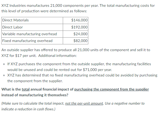 Solved XYZ Industries manufactures 21,000 components per | Chegg.com