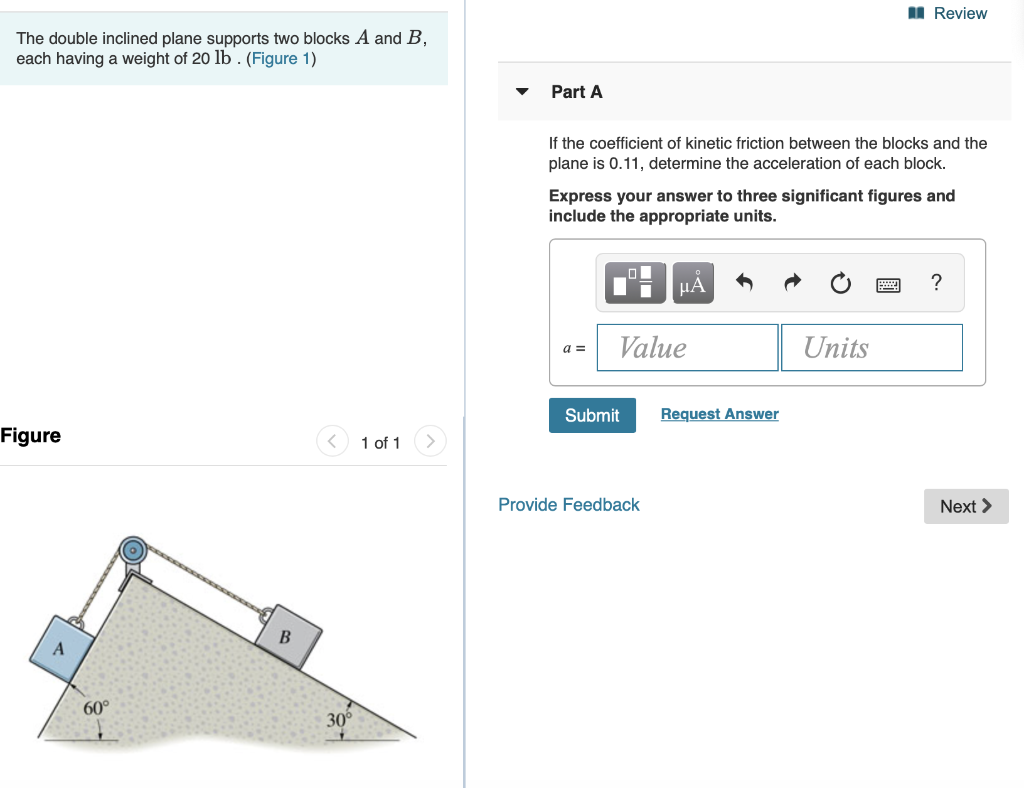 Solved I Review The double inclined plane supports two | Chegg.com