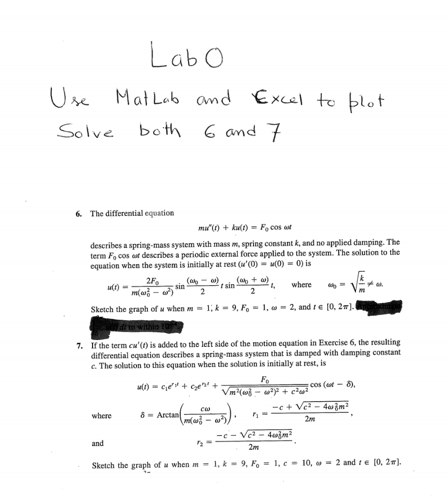 Solved Use Solve Labo Mat Lab And Excel To Plot Both 6 And 7