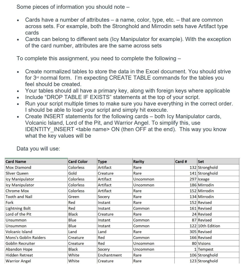 Solved Some pieces of information you should note - Cards | Chegg.com