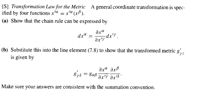 Solved [S] Transformation Law for the Metric A general | Chegg.com