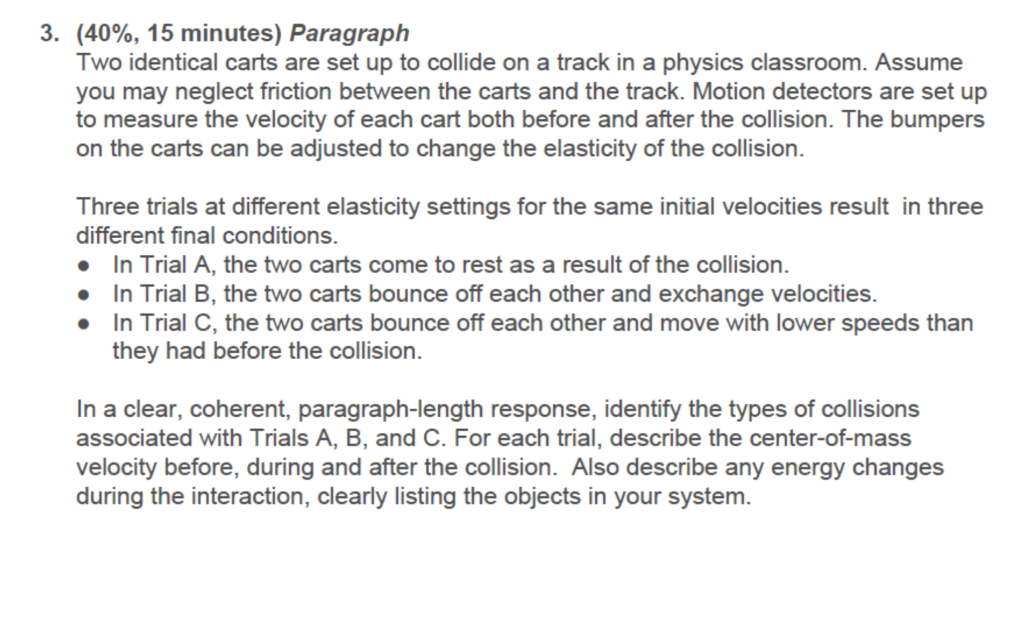 Solved 3. (40%, 15 minutes) Paragraph Two identical carts | Chegg.com