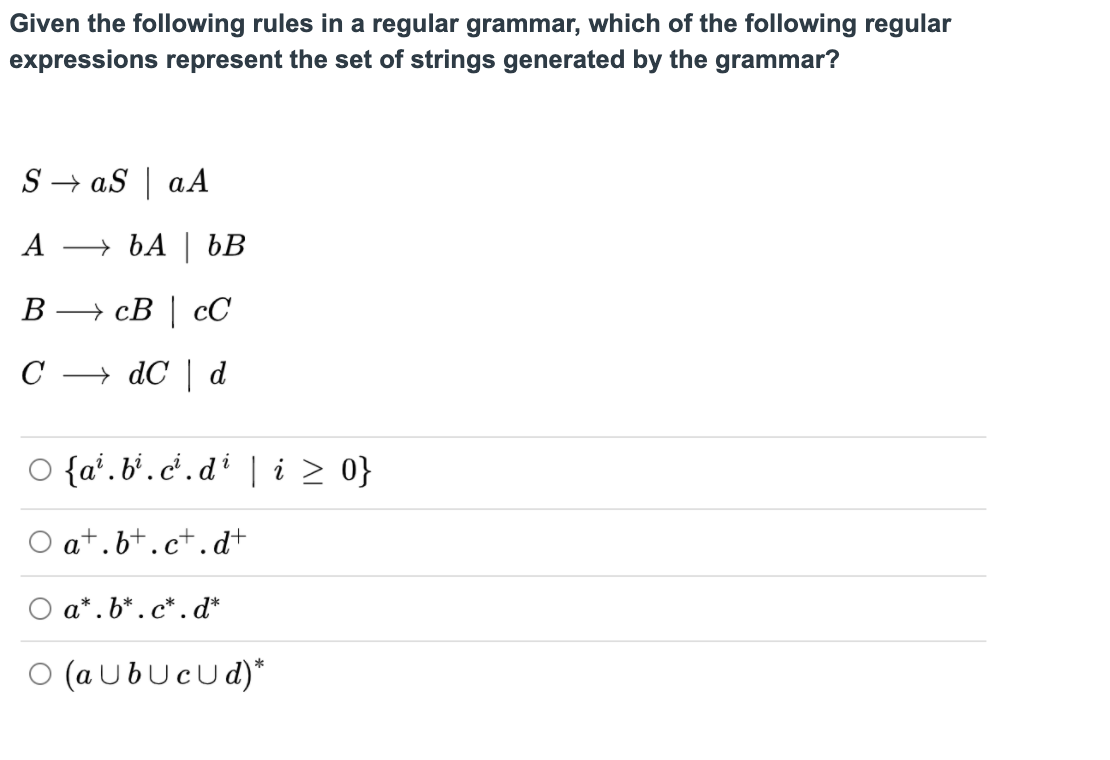 Solved Given the following rules in a regular grammar, which | Chegg.com