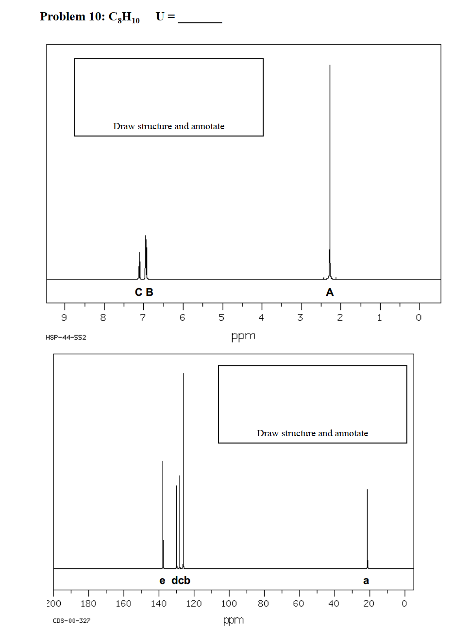Problem 10: C8H10U= Draw structure and annotate | Chegg.com