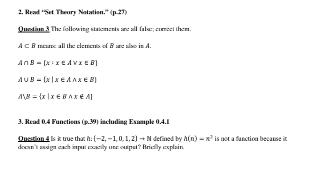 Solved 2. Read “Set Theory Notation.” (p.27) Question 3 The | Chegg.com