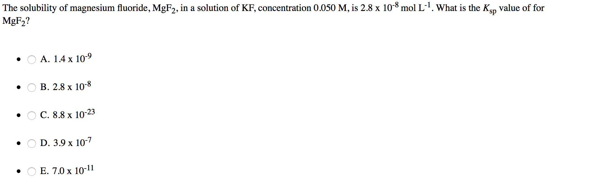 Solved The solubility of magnesium fluoride, MgF2, in a | Chegg.com