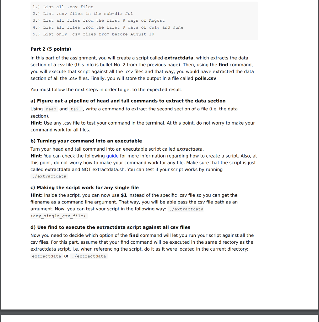 CSCE 215 - Unix/Linux Fundamentals Assignment 2 - 10 | Chegg.com