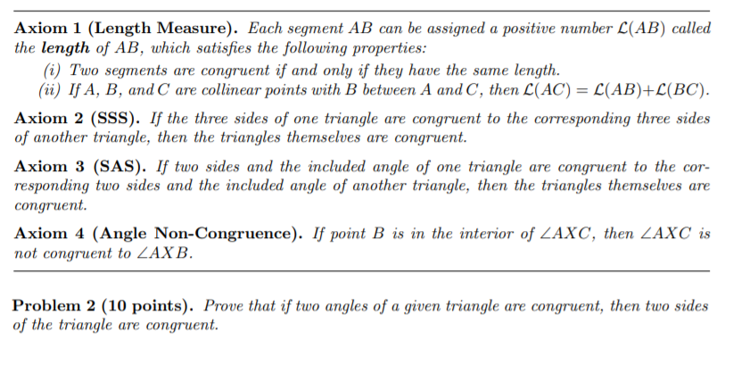 Solved Axiom 1 (Length Measure). Each segment AB can be | Chegg.com