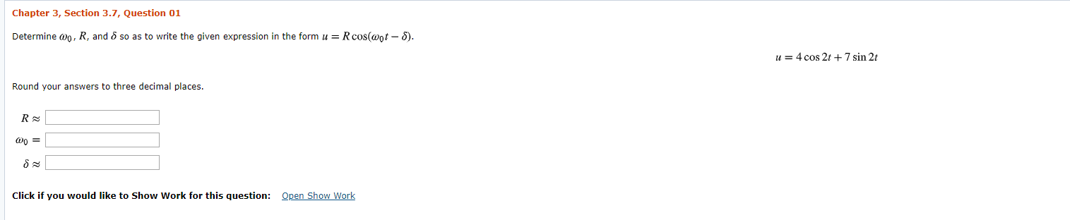 Solved Chapter 3, Section 3.7, Question 01 Determine wo, R, | Chegg.com