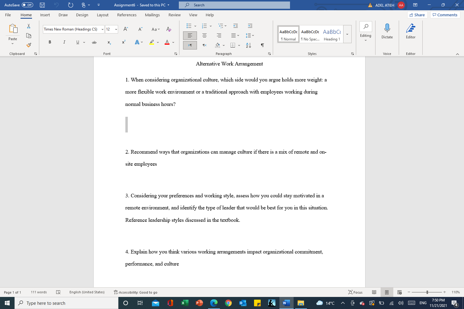 Solved AutoSave Off H Assignments - Saved to this PC Search | Chegg.com