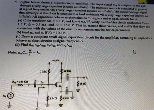 Solved 4. Figure below shows discrete circuit amplifier. The | Chegg.com