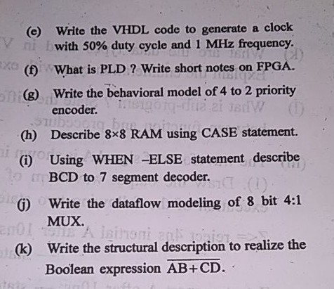 Solved (e) Write the VHDL code to generate a clock V ni E | Chegg.com