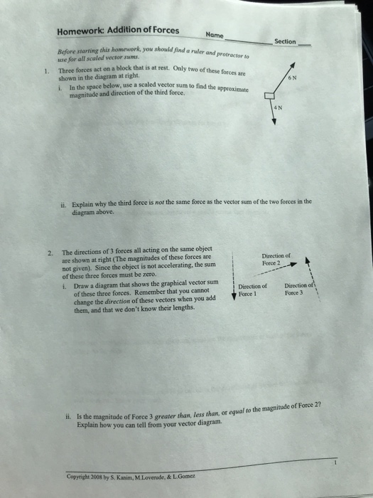 Solved Homework: Addition of Forces Name Section Before | Chegg.com