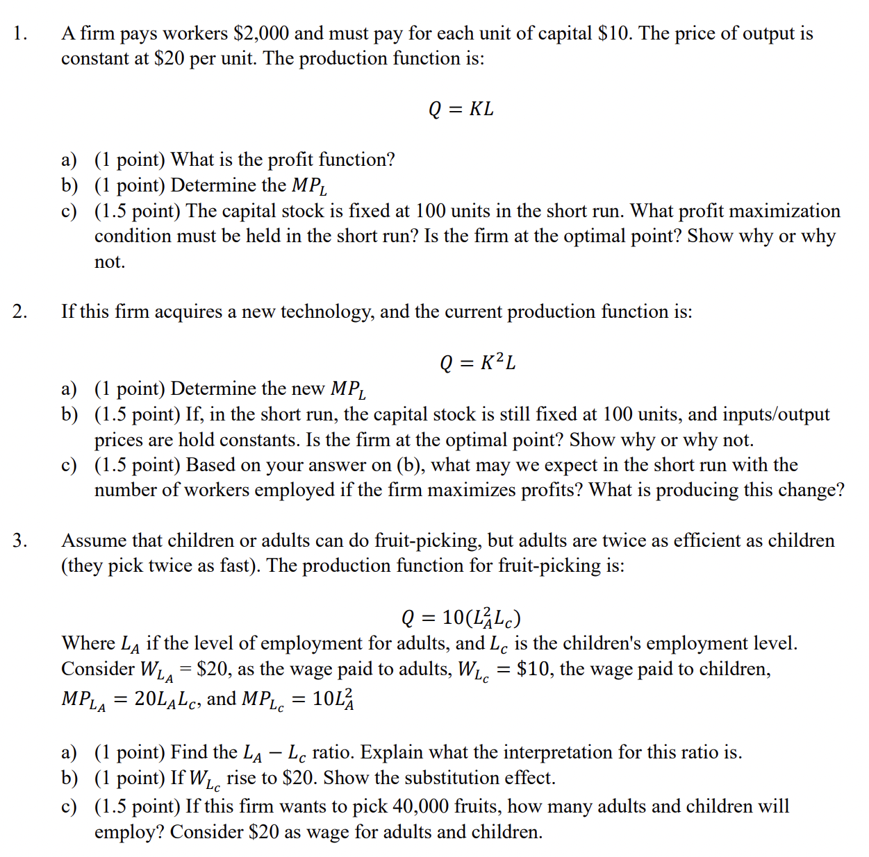 Solved A firm pays workers $2,000 and must pay for each unit | Chegg.com