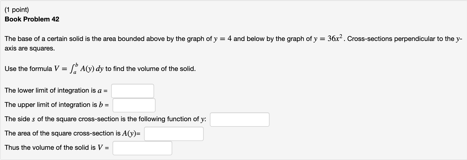 Solved (1 point) Book Problem 42 The base of a certain solid | Chegg.com