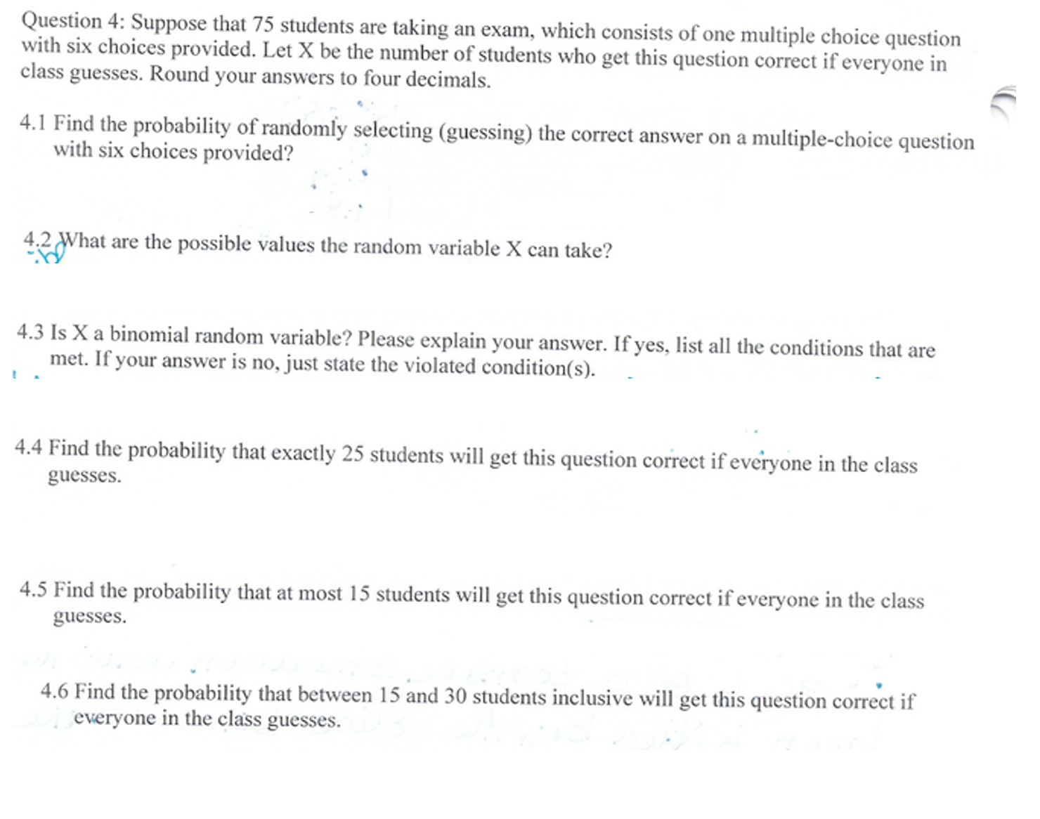 Solved Question 4: Suppose that 75 ﻿students are taking an | Chegg.com