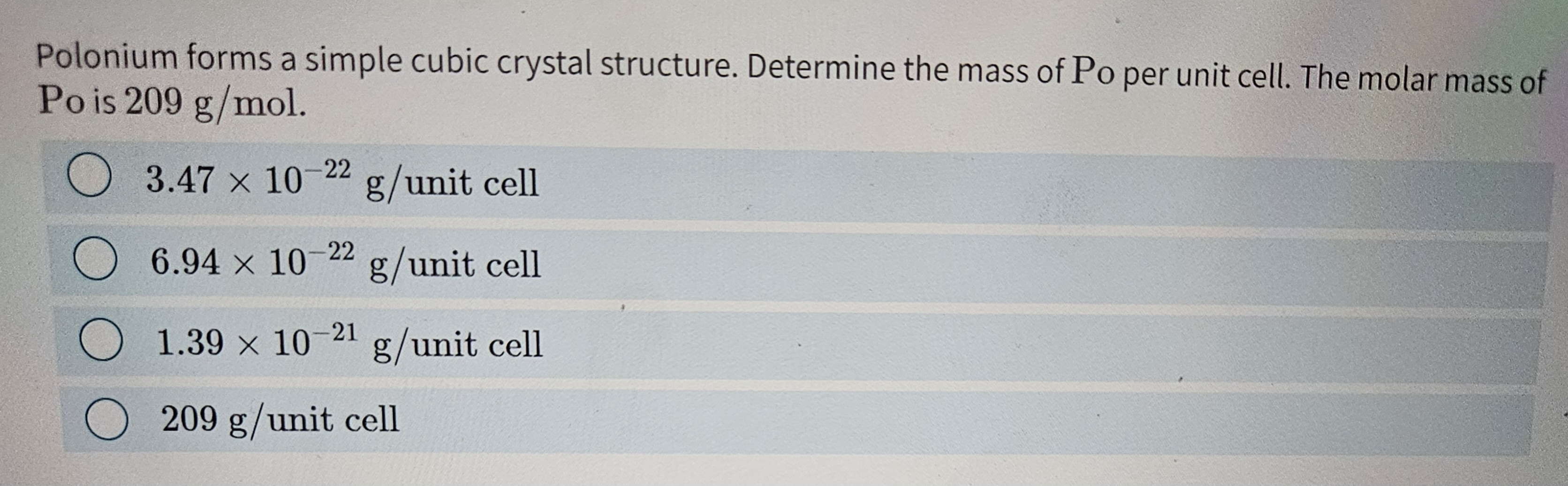 Solved Polonium forms a simple cubic crystal structure. | Chegg.com