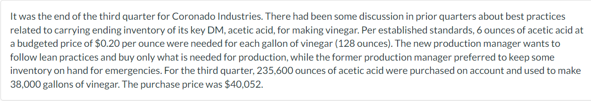 Solved Determine the DM price and efficiency variances for | Chegg.com