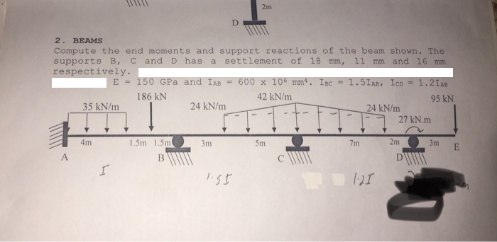 Solved 1Wh 2. BEAMS Compute the end moments and support | Chegg.com