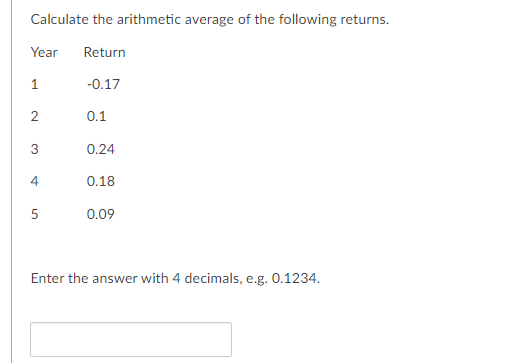 Solved Calculate the arithmetic average of the following | Chegg.com