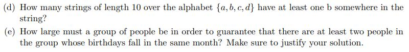 Solved (d) How many strings of length 10 over the alphabet | Chegg.com