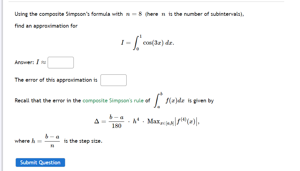 Solved Using the composite Simpson's formula with n=8 (here | Chegg.com