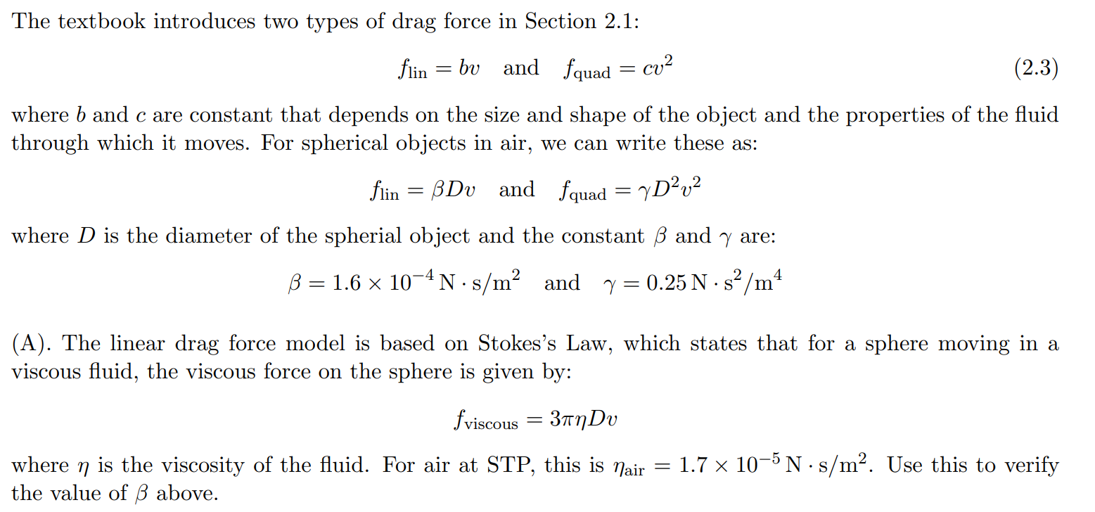 Solved The textbook introduces two types of drag force in | Chegg.com