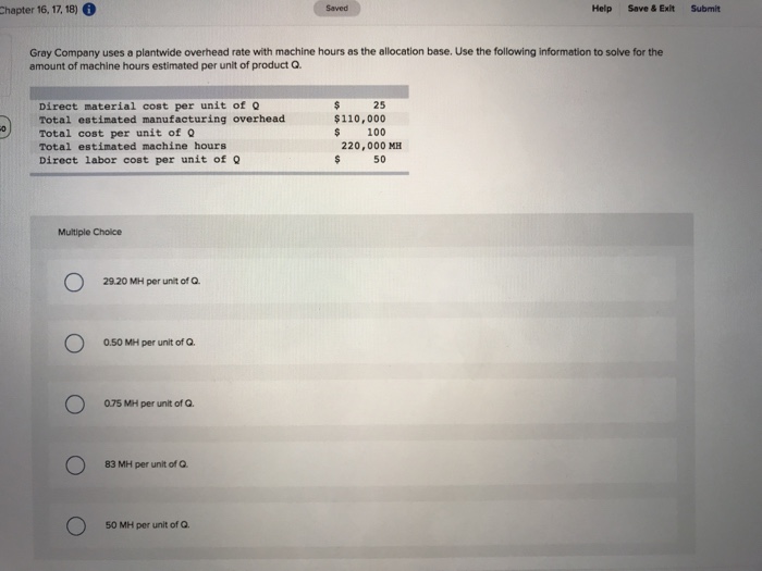 Solved Saved Help Save& Exit Submit hapter 16, 17, 18) 6 | Chegg.com