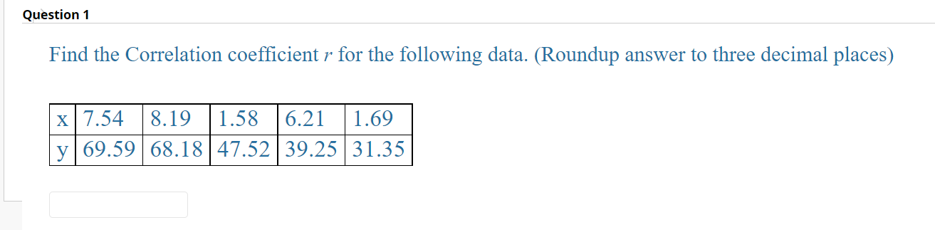 Solved Question 1 Find the Correlation coefficient r for the | Chegg.com