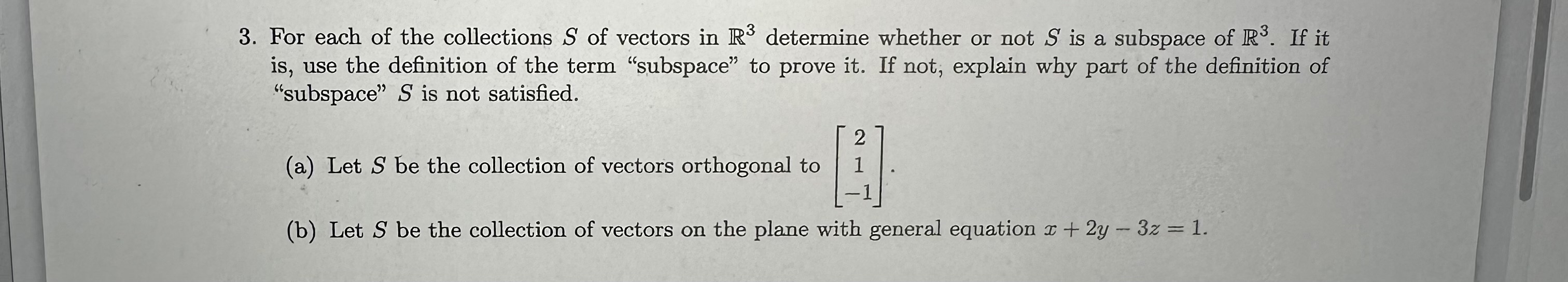 Solved For each of the collections S of vectors in R3 | Chegg.com