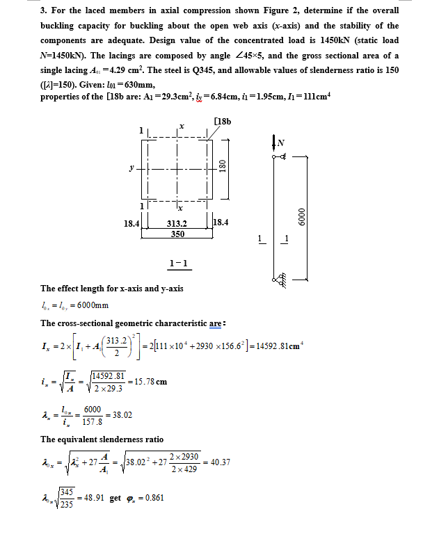 Solved For the laced members in axial compression shown | Chegg.com