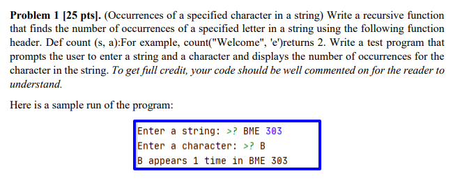 Solved Problem 1 [25 pts). (Occurrences of a specified | Chegg.com