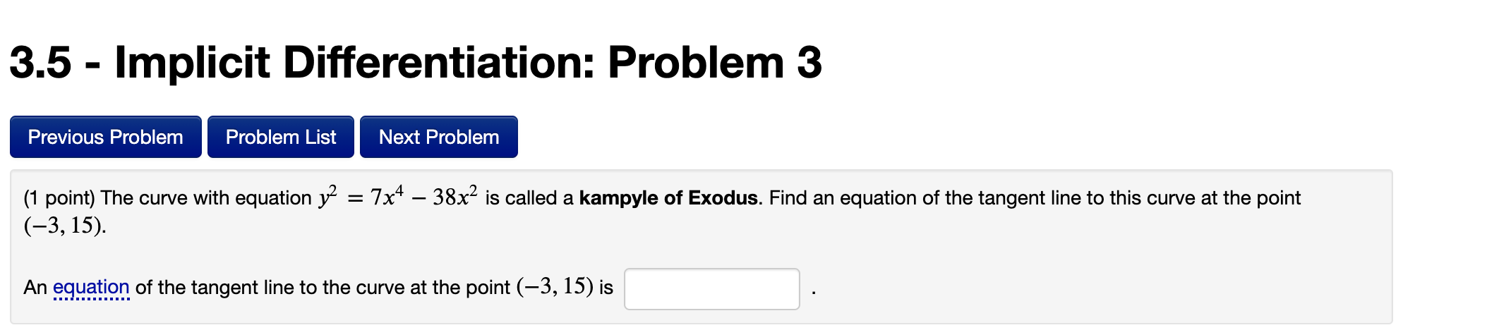 Solved 3.5 - Implicit Differentiation: Problem 3 Previous | Chegg.com