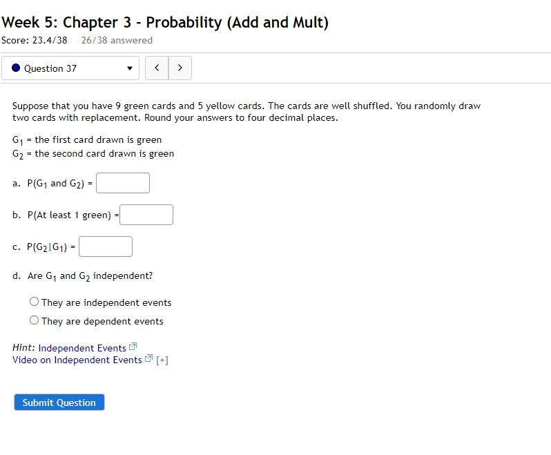 Solved Week 5: Chapter 3 - Probability (Add and Mult) Score: | Chegg.com