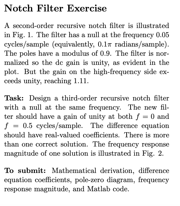 Notch Filter Exercise A second-order recursive notch | Chegg.com