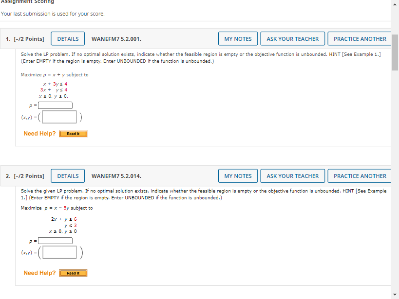 Solved Your last submission is used for your score. 1. [-/2 | Chegg.com Solved Your last submission is used for your score. 1. [-/2 | Chegg.com