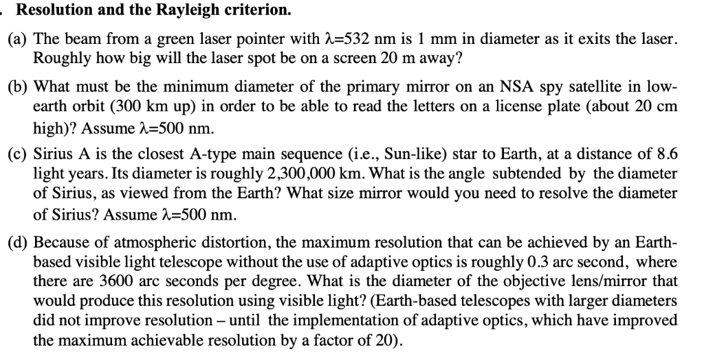 Solved Resolution and the Rayleigh criterion. (a) The beam | Chegg.com