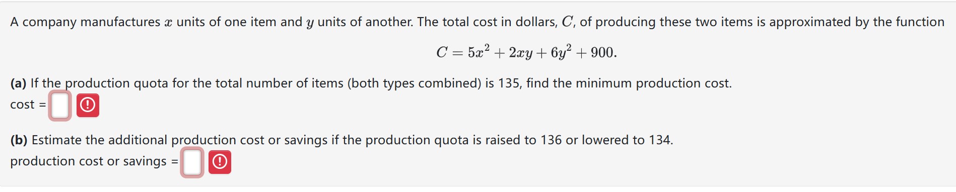 Solved A company manufactures \( ﻿x \) ﻿units of one item | Chegg.com